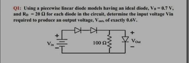 Solved QI: Using a piecewise linear diode models having an | Chegg.com