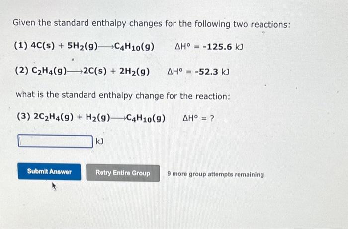 Solved Given the standard enthalpy changes for the following | Chegg.com