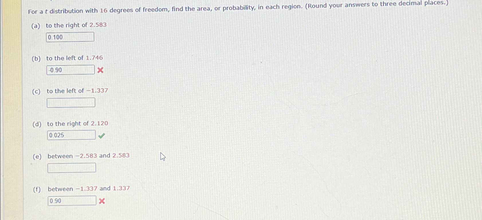 Solved For a t ﻿distribution with 16 ﻿degrees of freedom, | Chegg.com