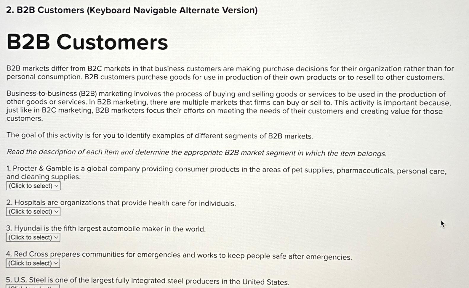 Solved B2B Customers (Keyboard Navigable Alternate | Chegg.com