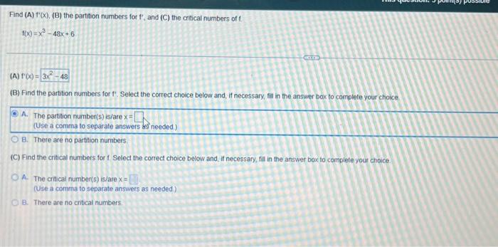 Solved Find (A)f′(x),(B) the partition numbers for f, and | Chegg.com