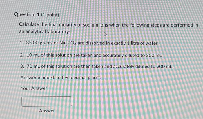 Solved Calculate the final molarity of sodium ions when the | Chegg.com