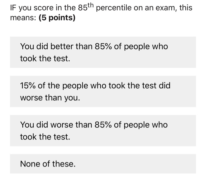 Solved IF you score in the 85th percentile on an exam, this | Chegg.com