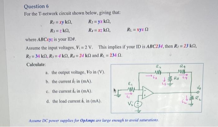 Solved Question 6 For the T-network circuit shown below, | Chegg.com