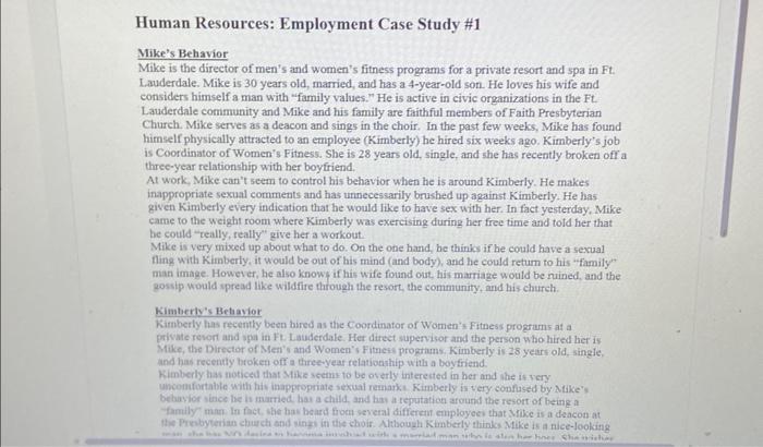 Human Kesources: Employment Case Study \#1 Mike's | Chegg.com