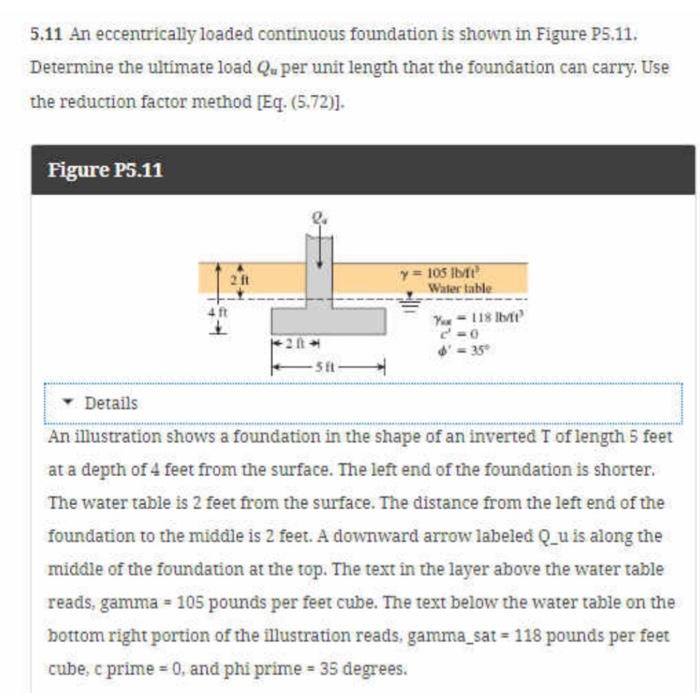 Solved 5.11 An eccentrically loaded continuous foundation is | Chegg.com