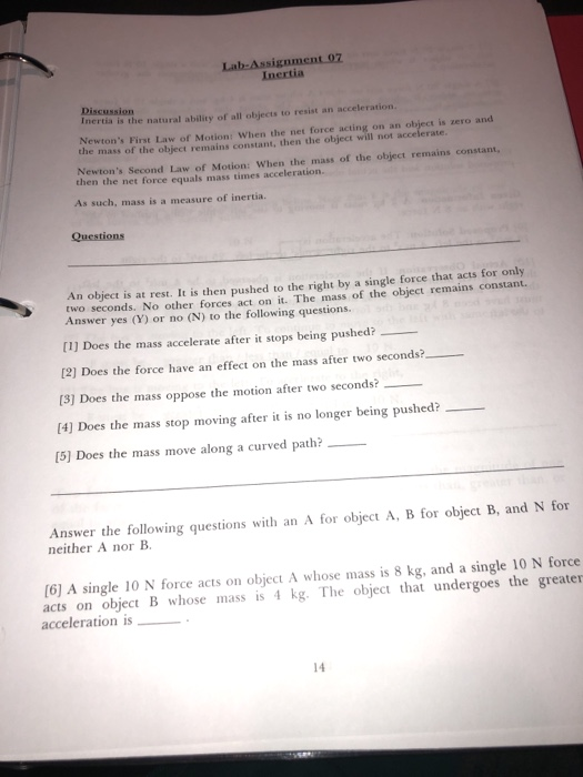 Solved Lab-Assignment 07 Inertia Discussion Inertia is the | Chegg.com