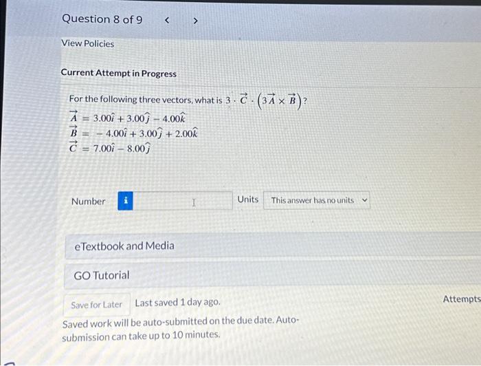 Solved For the following three vectors, what is ( 3 cdot | Chegg.com