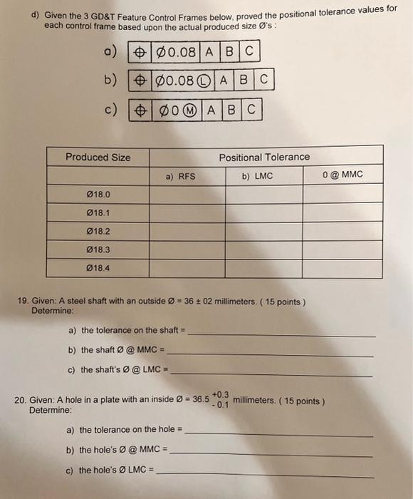 Solved d) Given the 3 GD&T Feature Control Frames below, | Chegg.com
