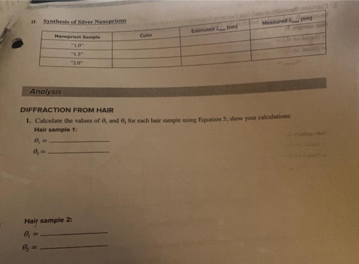 Solved Data Collection I. Diffraction from hairAnalysis | Chegg.com