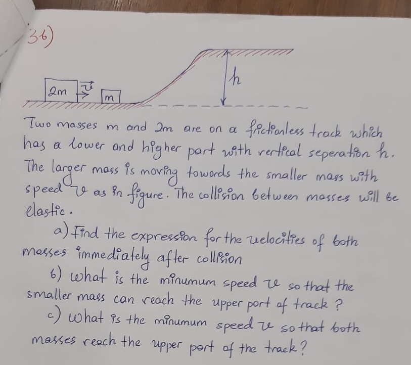 Solved Two masses m ﻿and 2m ﻿are on a frictionless track | Chegg.com