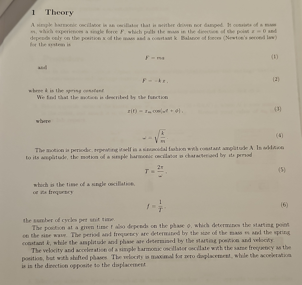 Solved 1 ﻿TheoryA simple harmonic oscillator is an | Chegg.com