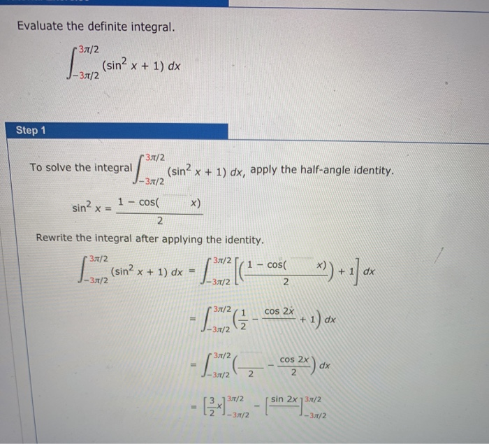 Solved Evaluate the definite integral. [ (sin x + 1) da Step | Chegg.com