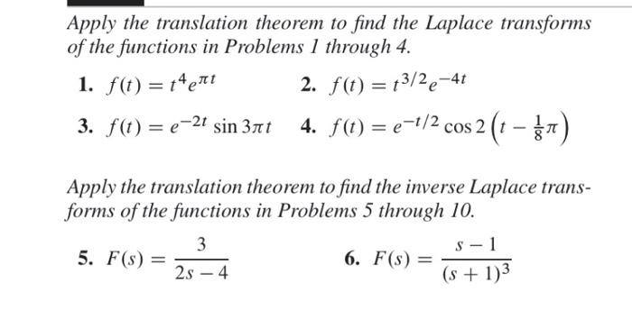 Solved Apply the translation theorem to find the Laplace | Chegg.com