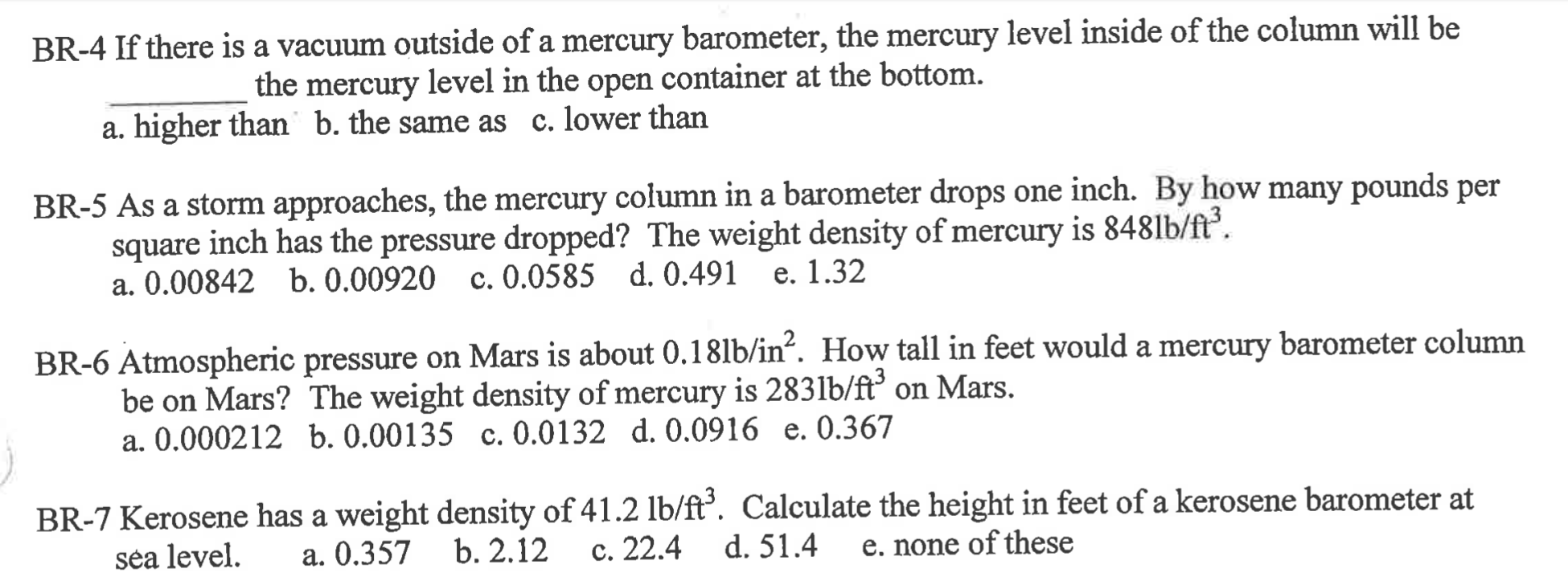 Solved BR-4 ﻿If there is a vacuum outside of a mercury | Chegg.com