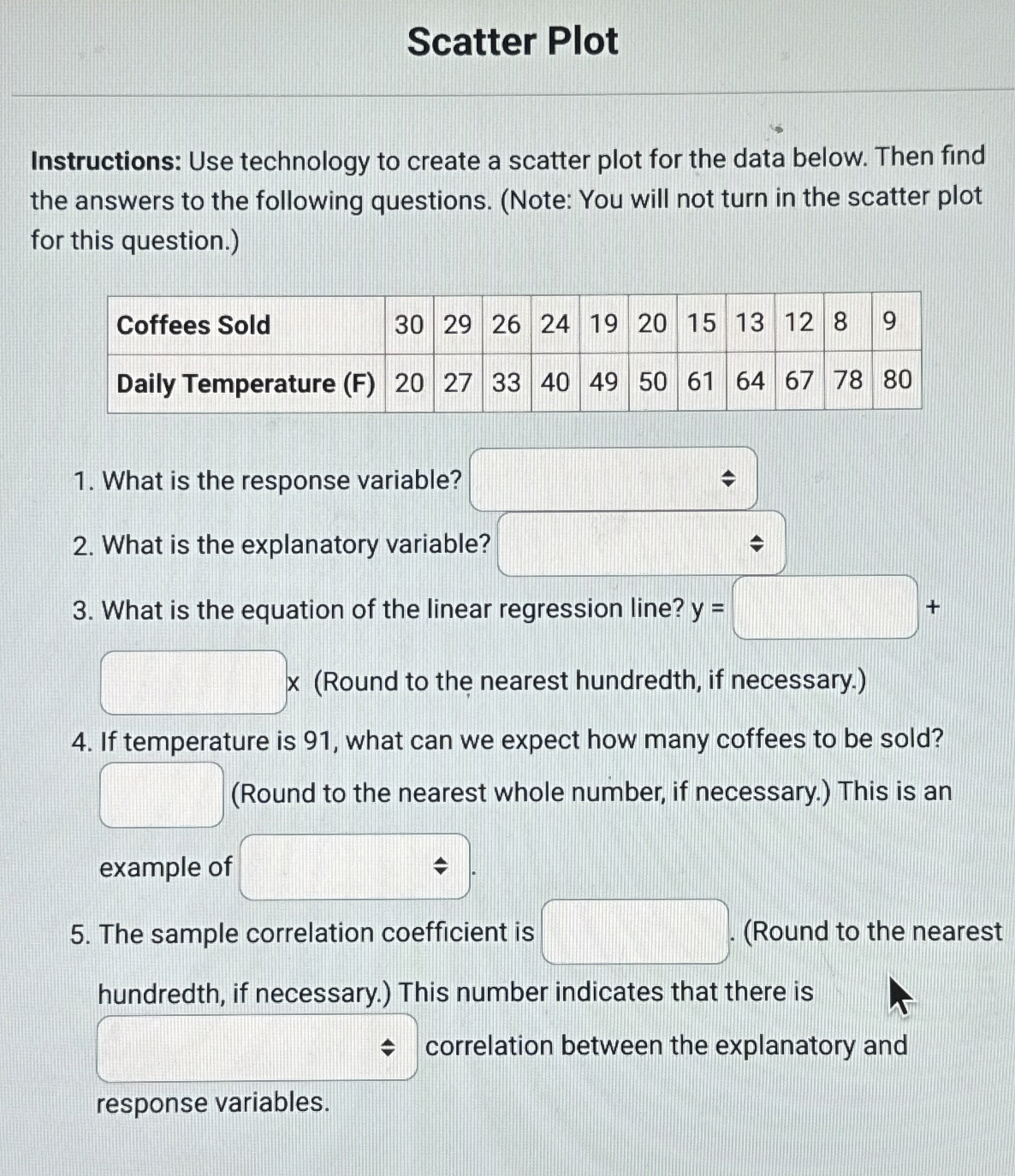 Solved Scatter PlotInstructions: Use technology to create a | Chegg.com