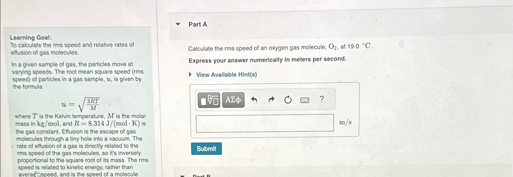 Solved Learning Goal:To calculate the rms speed and relative | Chegg.com