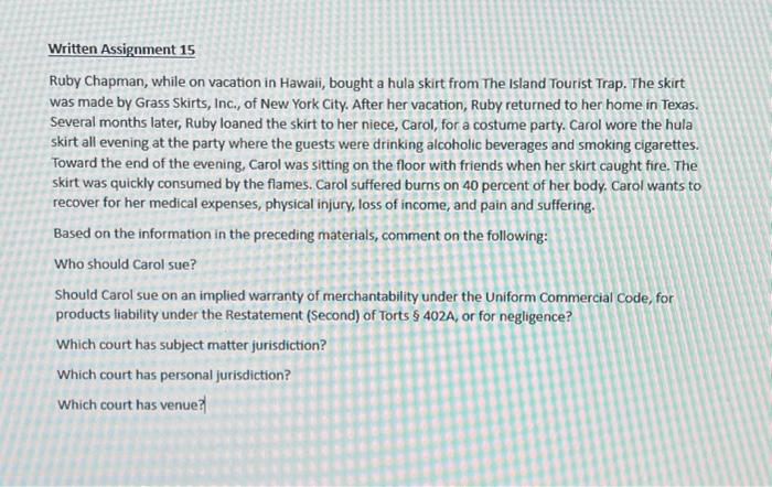 Solved Ruby Chapman, while on vacation in Hawaii, bought a | Chegg.com
