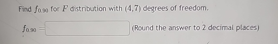 Solved Find f0.90 ﻿for F ﻿distribution with (4,7) ﻿degrees | Chegg.com