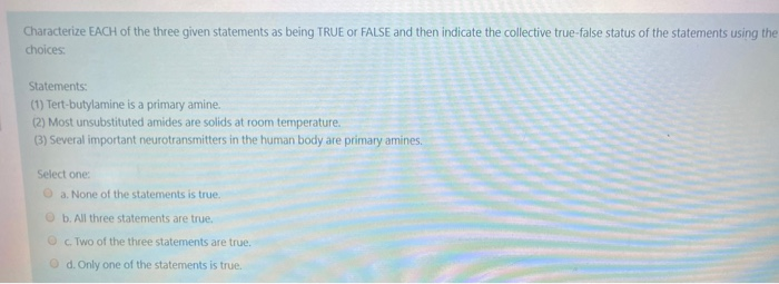 Solved Characterize EACH of the three given statements as | Chegg.com