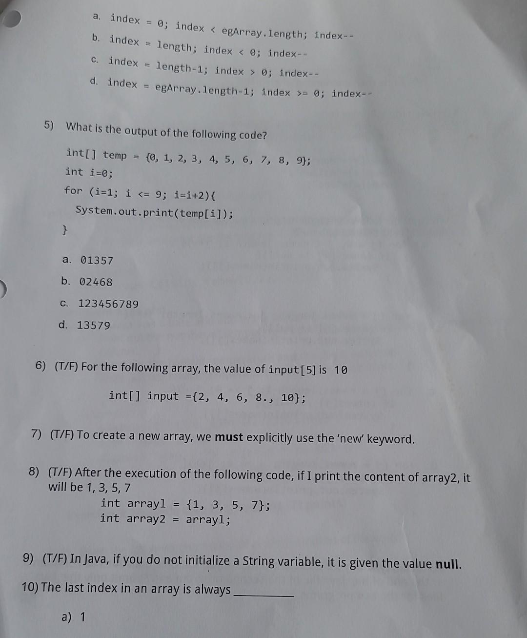 Solved Given the following declaration what are the indices | Chegg.com
