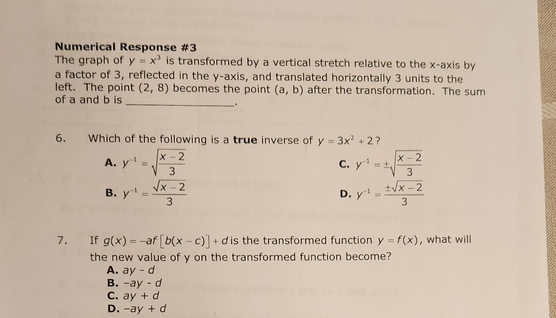 Solved The ordered pairs below represent possible | Chegg.com