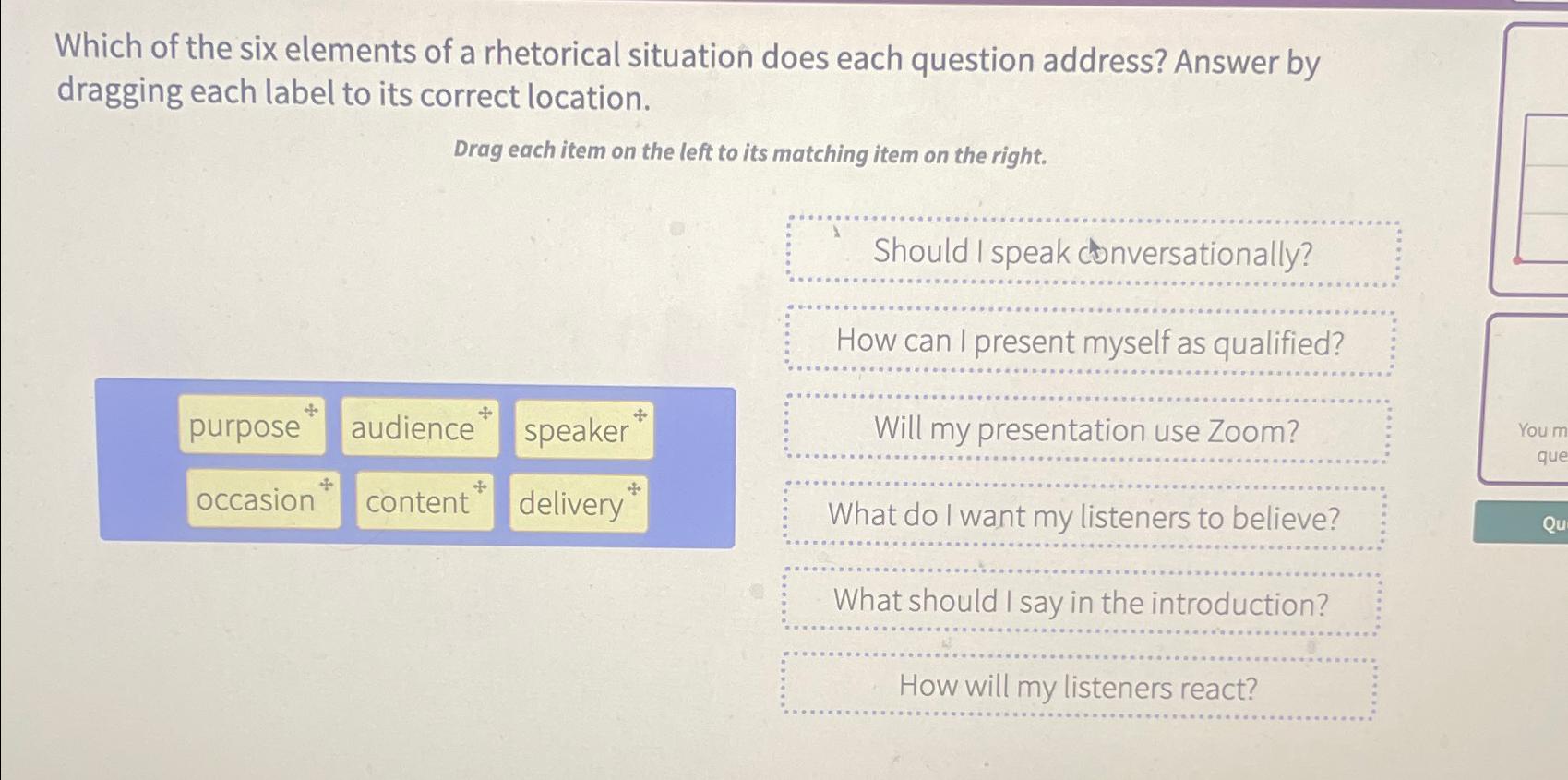 Solved Which of the six elements of a rhetorical situation | Chegg.com