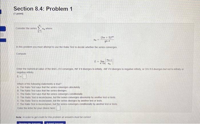 Solved Consider the series ∑n=1∞an where an=9n+3(5n+2)7n In | Chegg.com