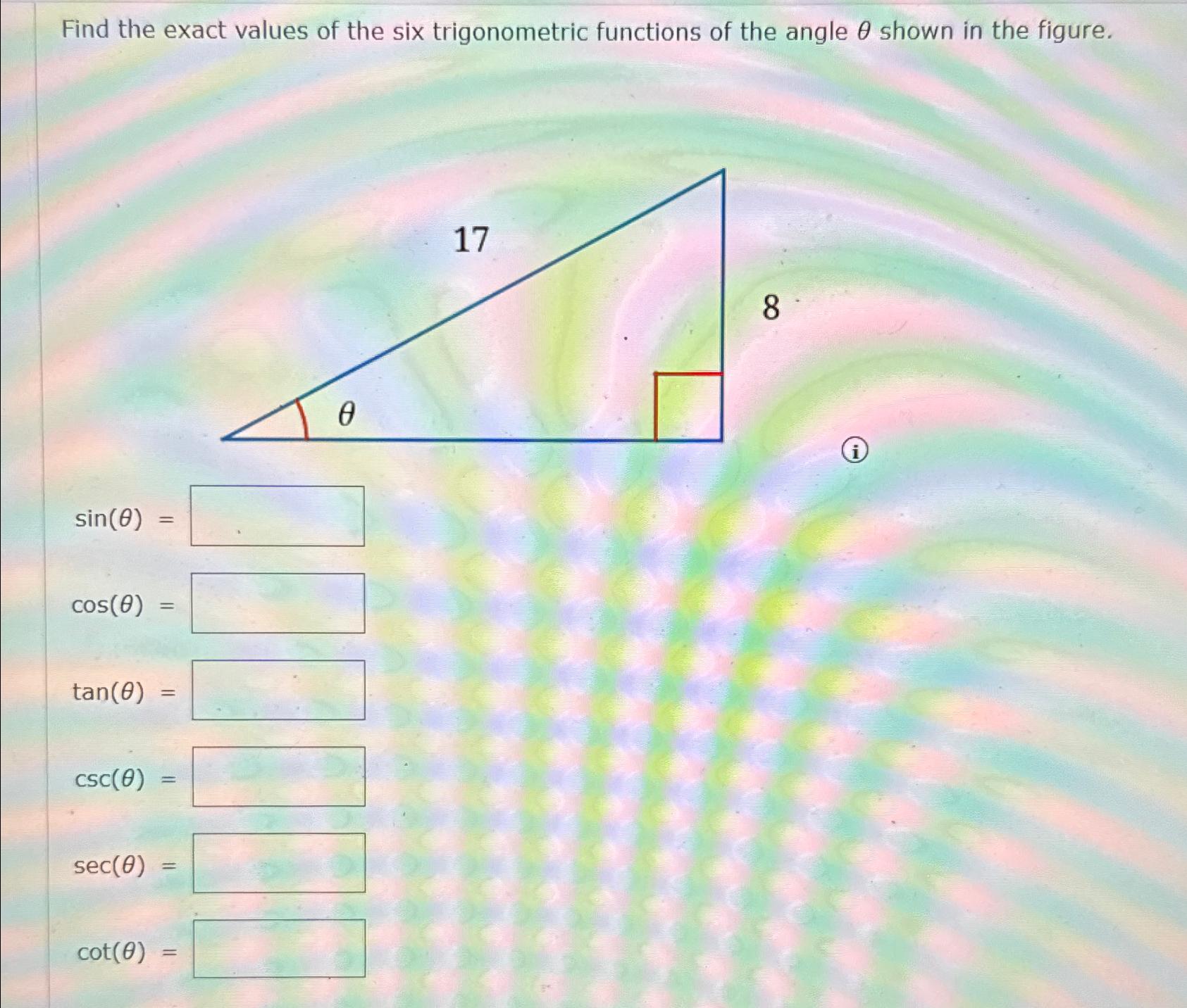 Solved Find the exact values of the six trigonometric | Chegg.com