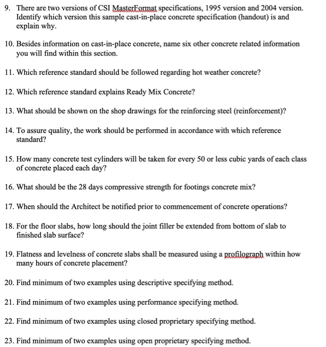 Solved 9. There are two versions of CSI MasterFormat | Chegg.com