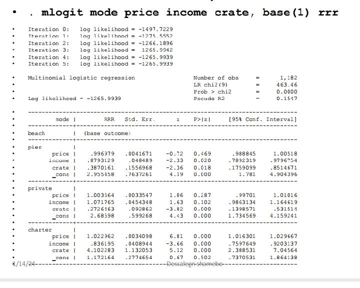 mlogit mode price income crate, base(1) | Chegg.com