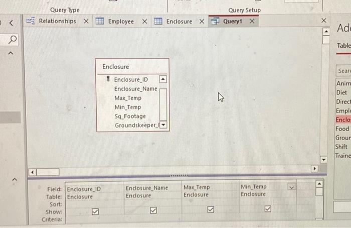Solved Trying to make a query that shows enclosure | Chegg.com