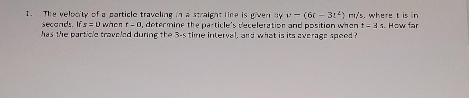 Solved The velocity of a particle traveling in a straight | Chegg.com