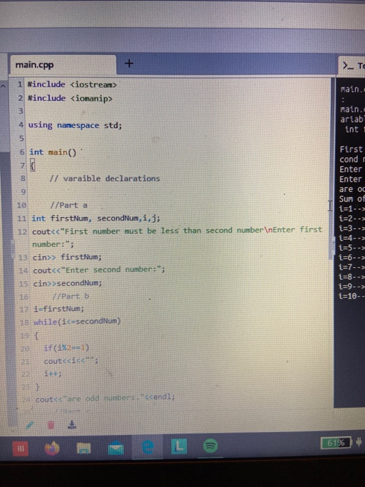 Solved • Step e: Output the sum of the square of the odd | Chegg.com