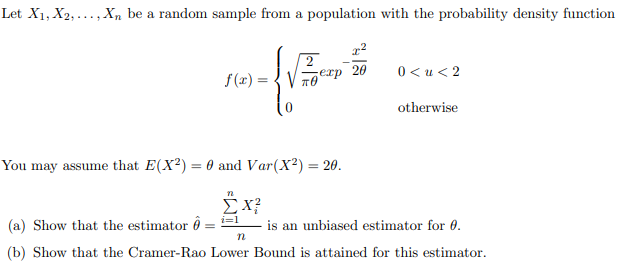 Let x1,x2,dots,xn ﻿be a random sample from a | Chegg.com