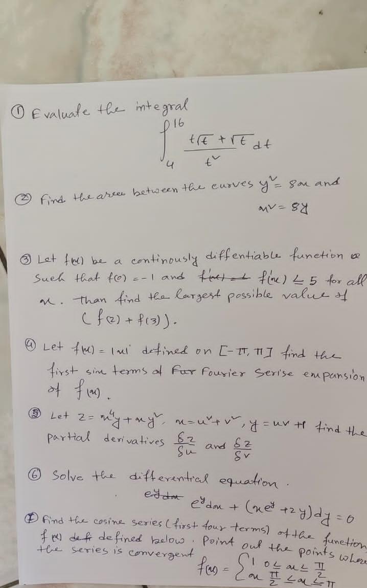 Solved (1) Evaluate the integral ∫416t2tt+tdt (2) Find the | Chegg.com
