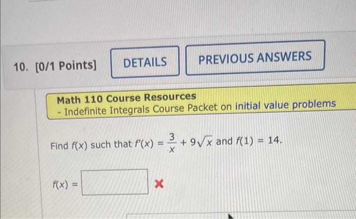 Solved Math 110 Course Resources - Indefinite Integrals | Chegg.com