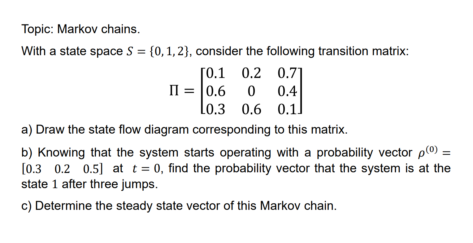 Solved Topic: Markov chains.With a state space S={0,1,2}, | Chegg.com