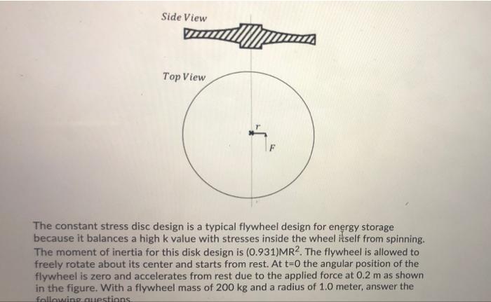 Solved Side View Top View The constant stress disc design is | Chegg.com