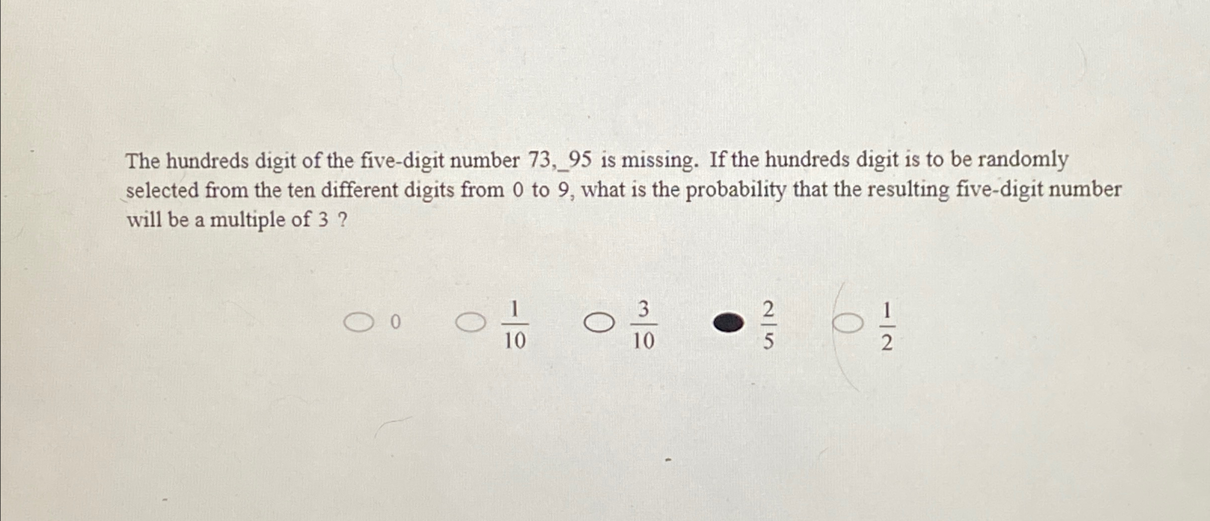 Solved The hundreds digit of the five-digit number 73,25 ﻿is | Chegg.com