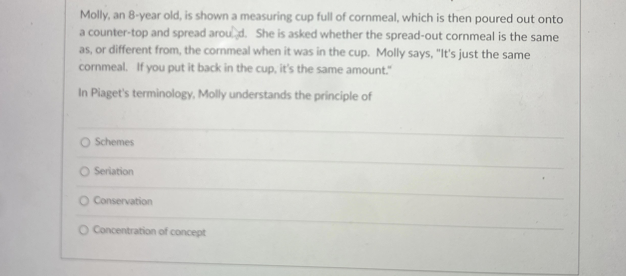 Solved Molly, an 8 -year old, is shown a measuring cup full | Chegg.com