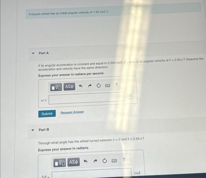 Solved A bicycle wheel has an initial angular velocity of | Chegg.com