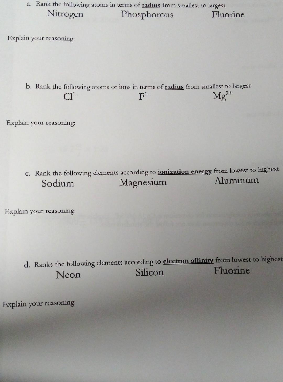 Solved a. Rank the following atoms in terms of radius from | Chegg.com