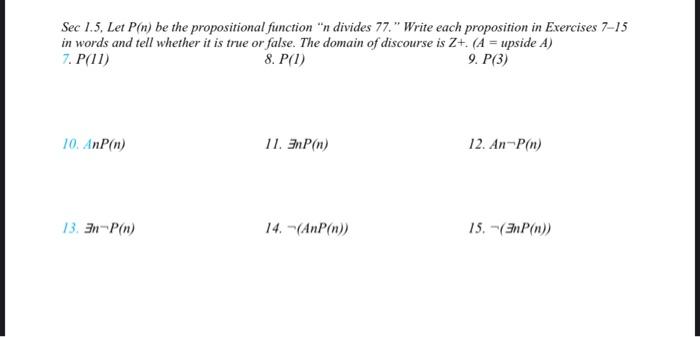 Solved Sec 1.5, Let P(n) be the propositional function " n | Chegg.com