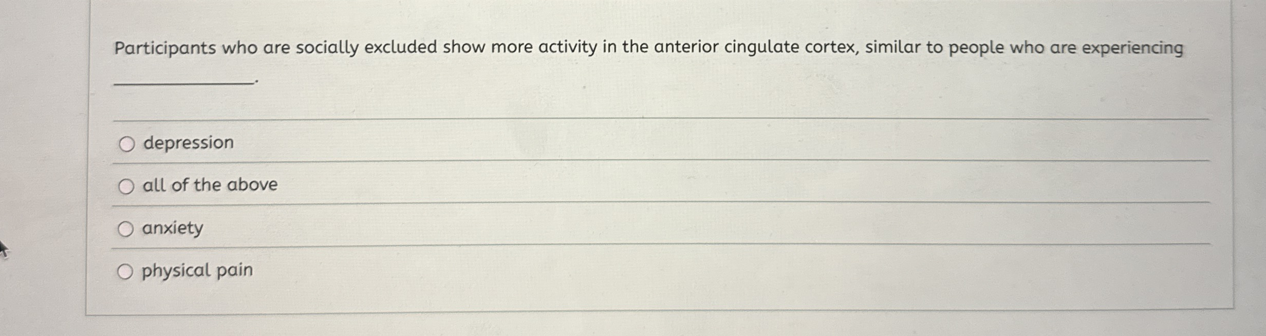Solved Participants who are socially excluded show more | Chegg.com
