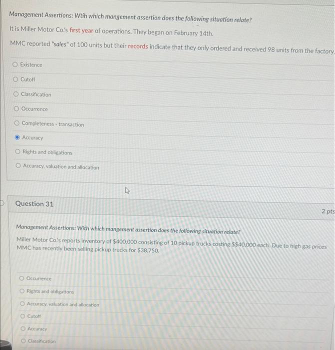 Solved Management Assertions: Wtih which mangement assertion | Chegg.com