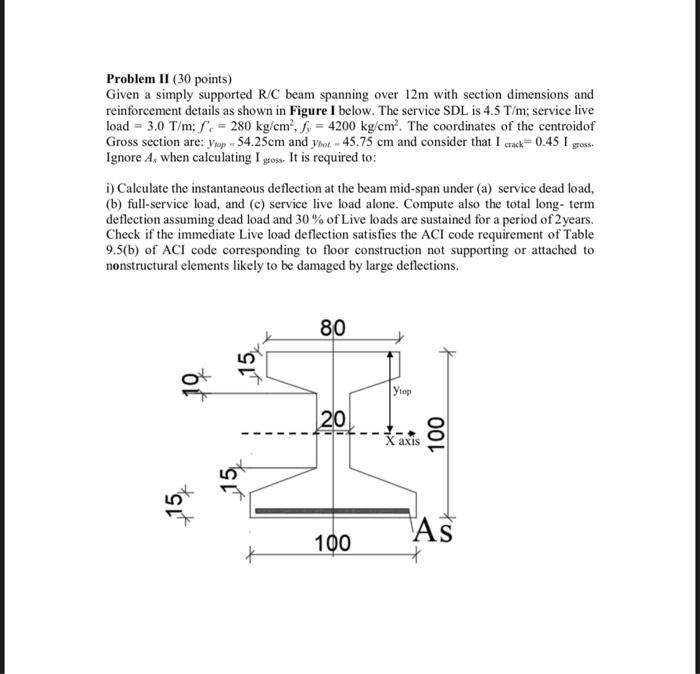 Solved Problem II (30 points) Given a simply supported R/C | Chegg.com