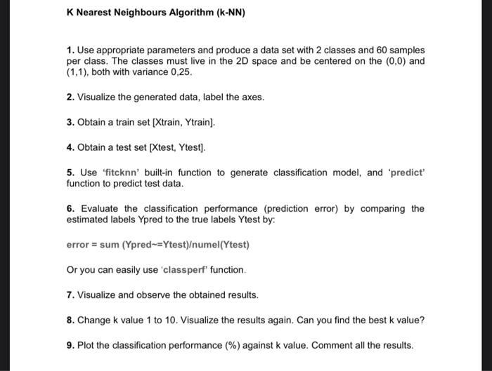 Solved K Nearest Neighbours Algorithm (k-NN) 1. Use | Chegg.com