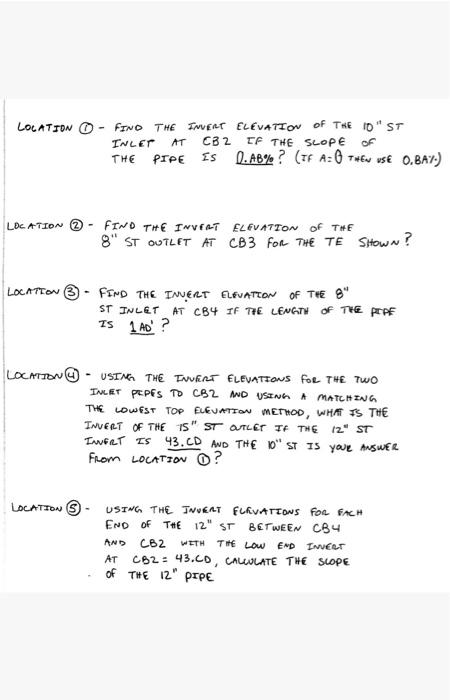 LOCATION O FIND THE INVERT ELEVATION OF THE 10 ST | Chegg.com