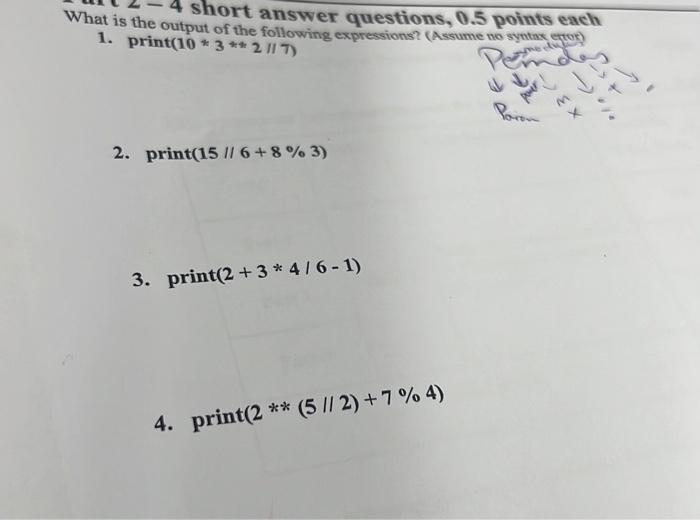 Solved Part 3 Y=(20−4∗∗2)/(9∗2+10//4) You need to show the | Chegg.com